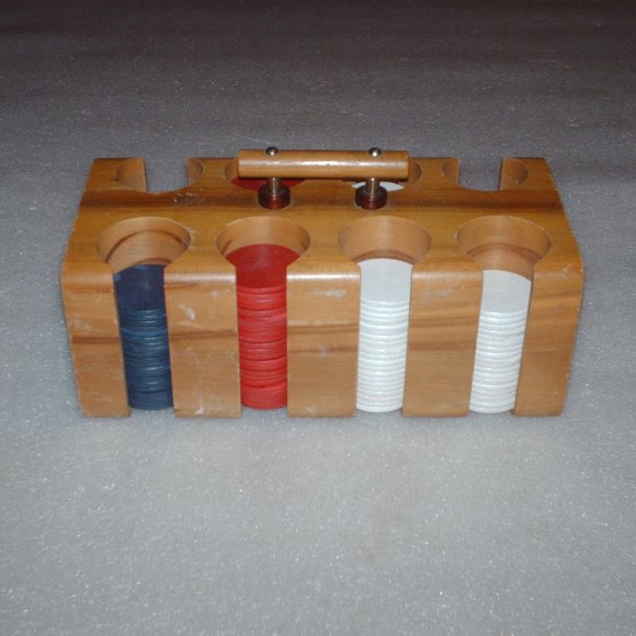 Poker chip caddy | Games | Vintage Wooden Poker Chip Caddy With Handle ...
